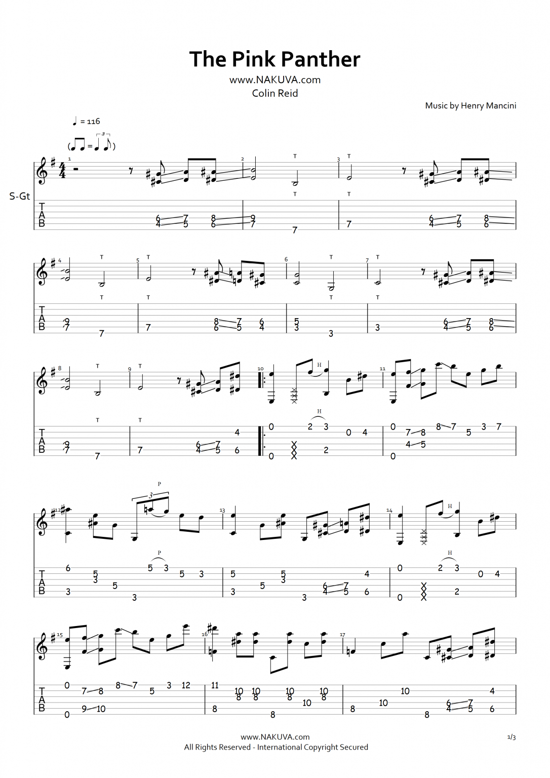 Partitura y Acordes La Pantera Rosa - Henry Mancini para Guitarra ...